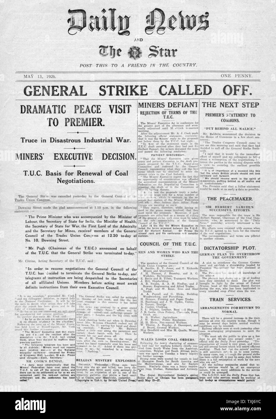 General strike 1926 churchill Black and White Stock Photos & Images - Alamy