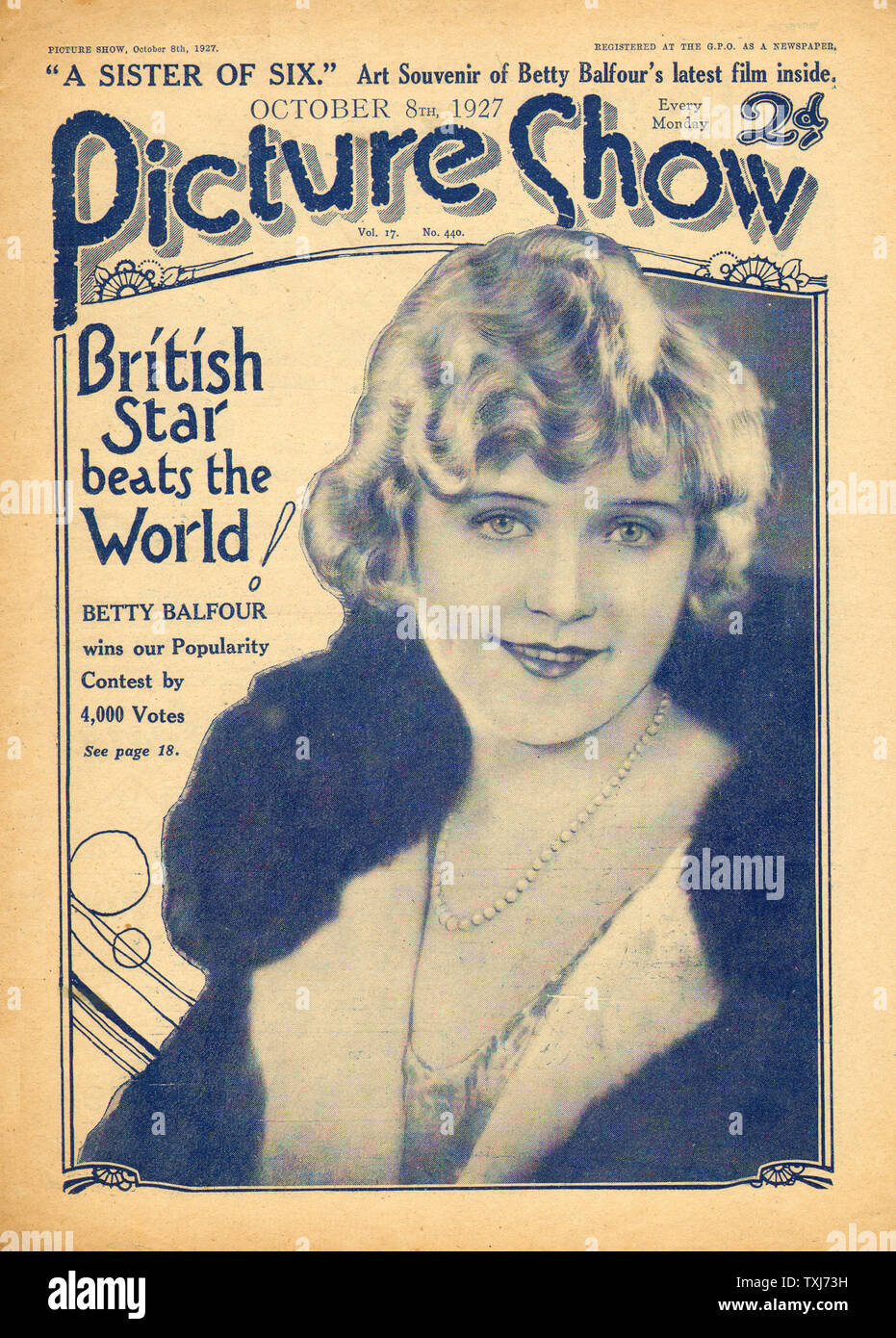 1927 Picture Show front page reporting Actress Betty Balfour Stock ...