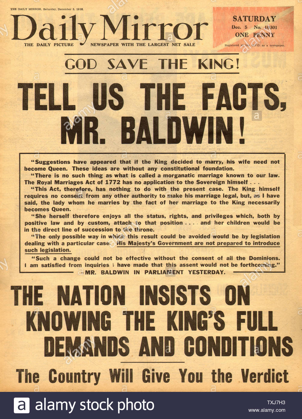 Edward Viii Abdication Newspaper High Resolution Stock Photography and ...