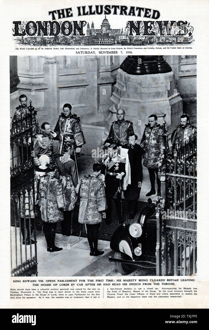 1936 Illustrated London News front page King Edward VIII Stock Photo ...