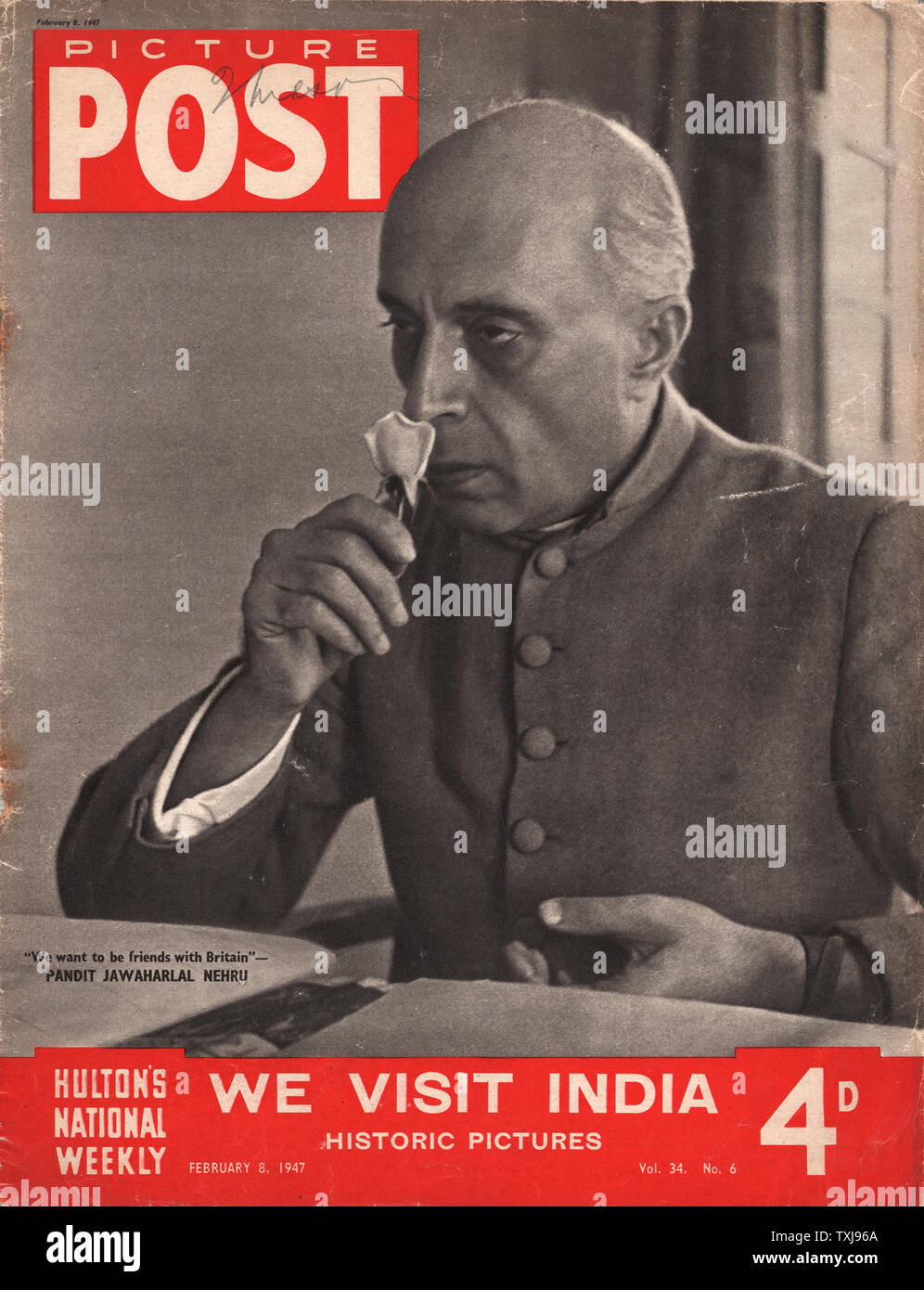 1947 Picture Post magazine front page showing Pandit Jawaharlal Nehru ...