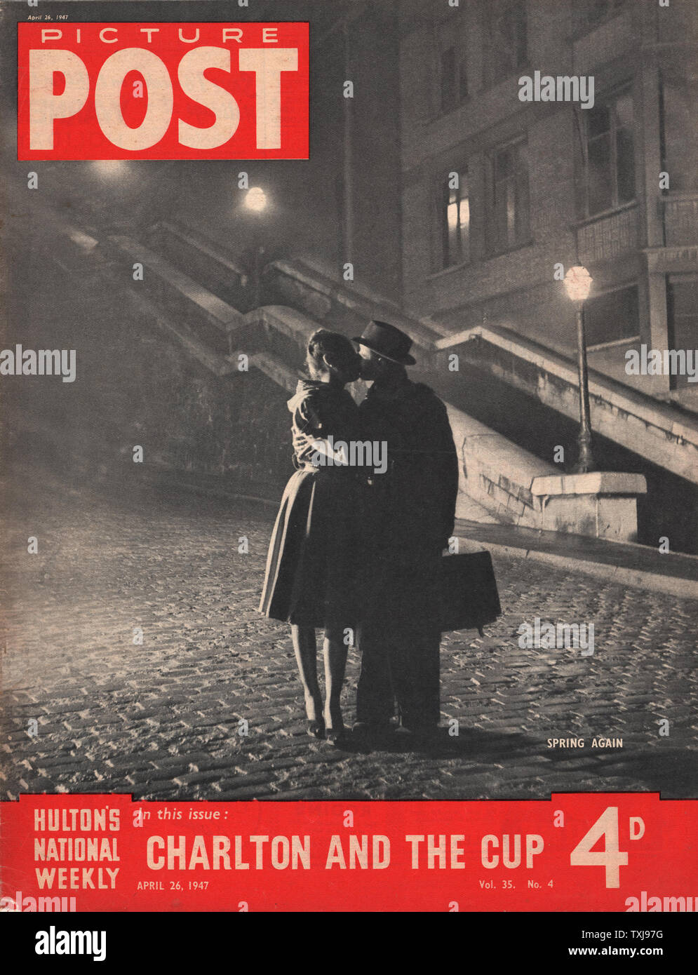 1947 Picture Post magazine front page showing a couple kissing in the ...
