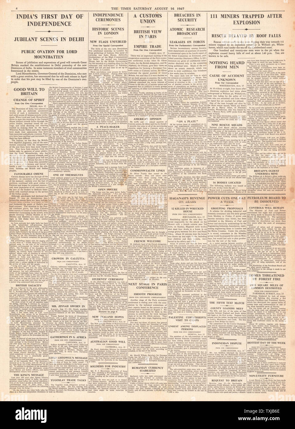 Indian Independence Day 1947 Newspaper
