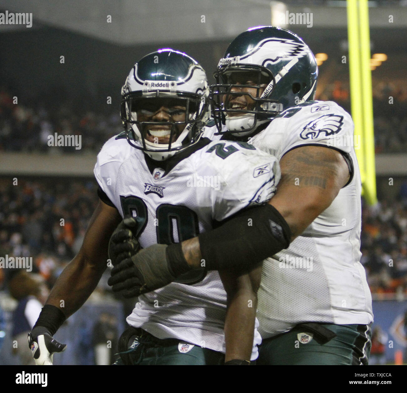 Philadelphia Eagles running back LeSean McCoy (L) celebrates a 10-yard ...