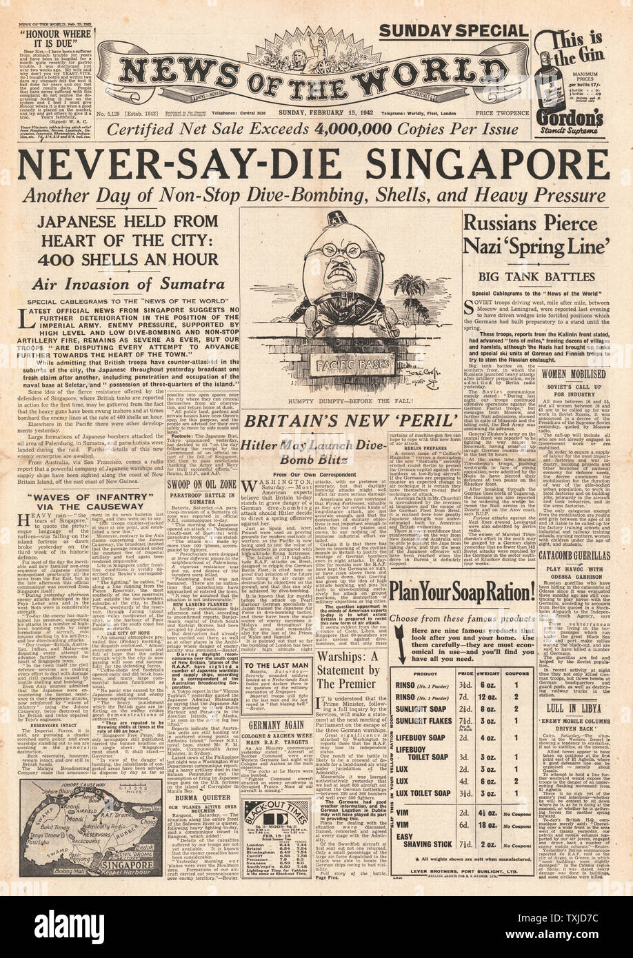 1942 front page News of the World Battles across the Far East and ...