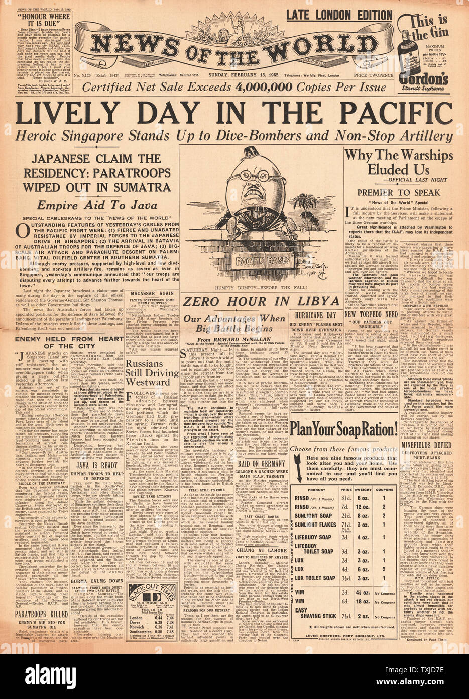 1942 front page News of the World Battles across the Far East and ...