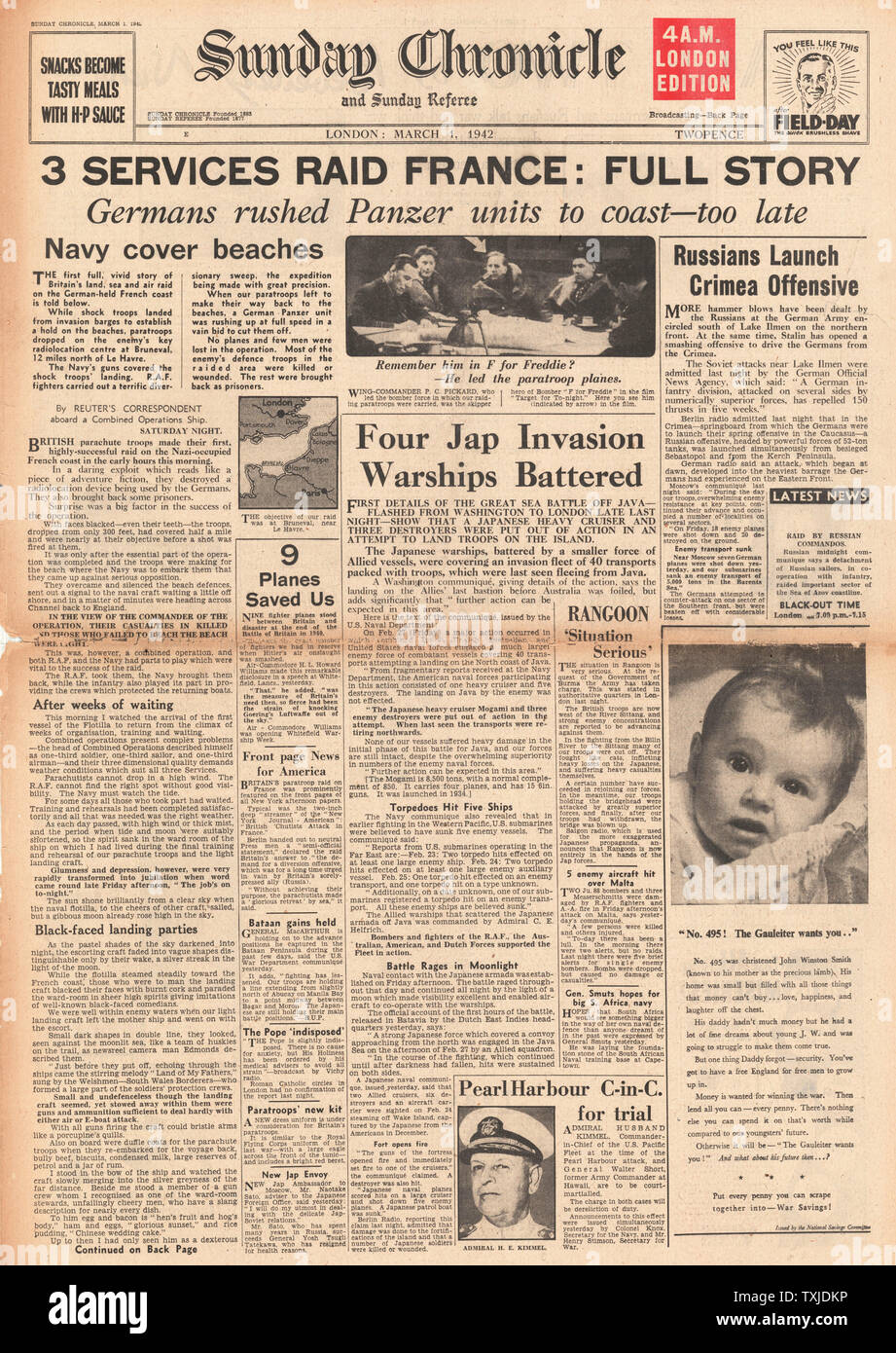 1942 sunday chronicle british paratroopers raid france hi-res stock ...