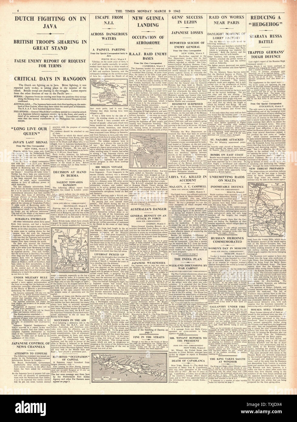 1942 page 4 The Times Battle for Java, Fall of Rangoon and John Charles ...