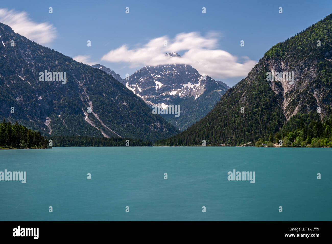 view on lake plansee and tauern in austrian alps, tyrol, austria Stock ...
