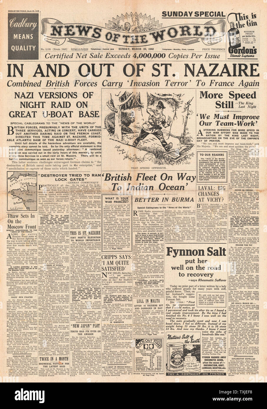 1942 front page News of the World British Commando Raid on Docks at St ...
