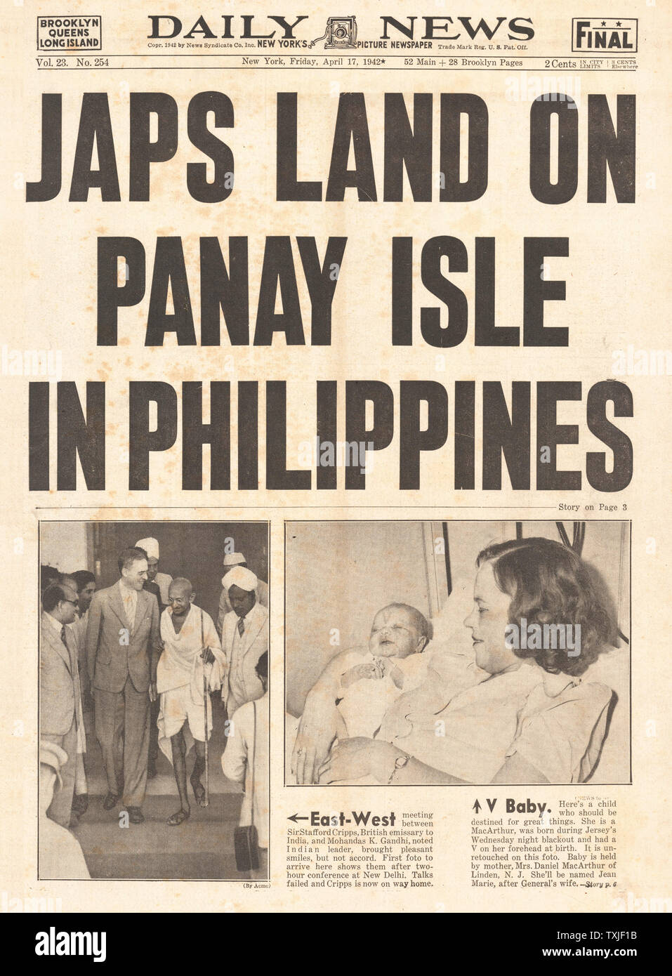 1942 front page Daily News (New York) Japanese Forces land on ...