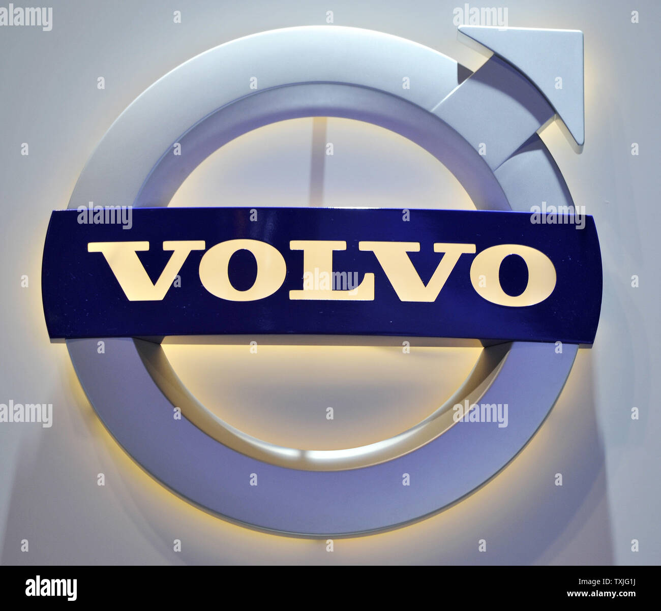 The logo for Volvo is displayed at the Chicago Auto Show at McCormick ...