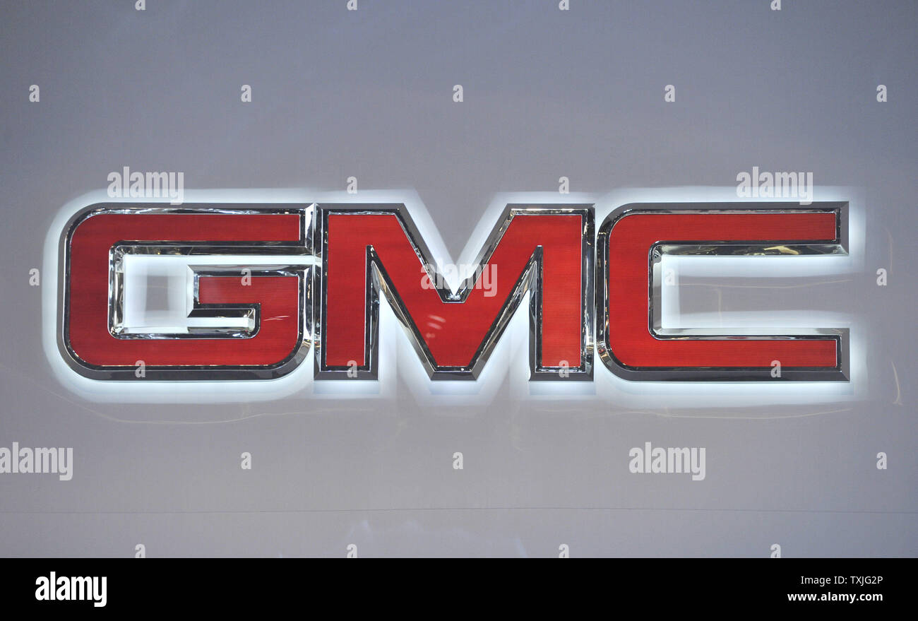 The logo for GMC is displayed at the Chicago Auto Show at McCormick ...
