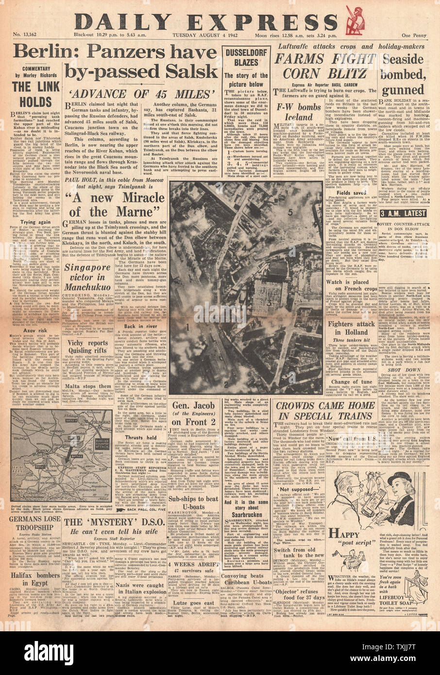 1942 front page Daily Express German Army drive on Caucasus Stock Photo ...