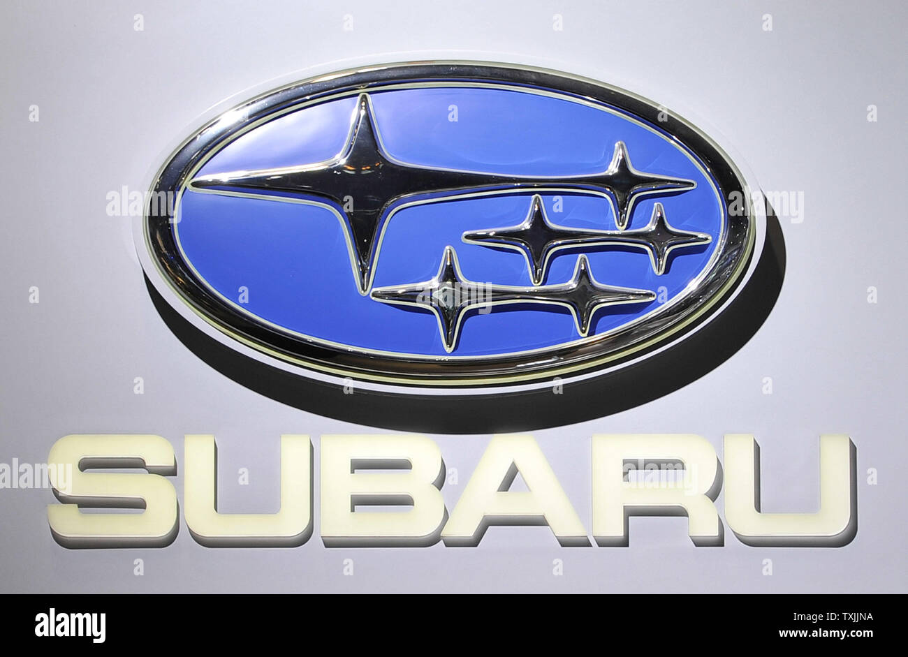 The Subaru logo is seen at the company's display during the Chicago ...