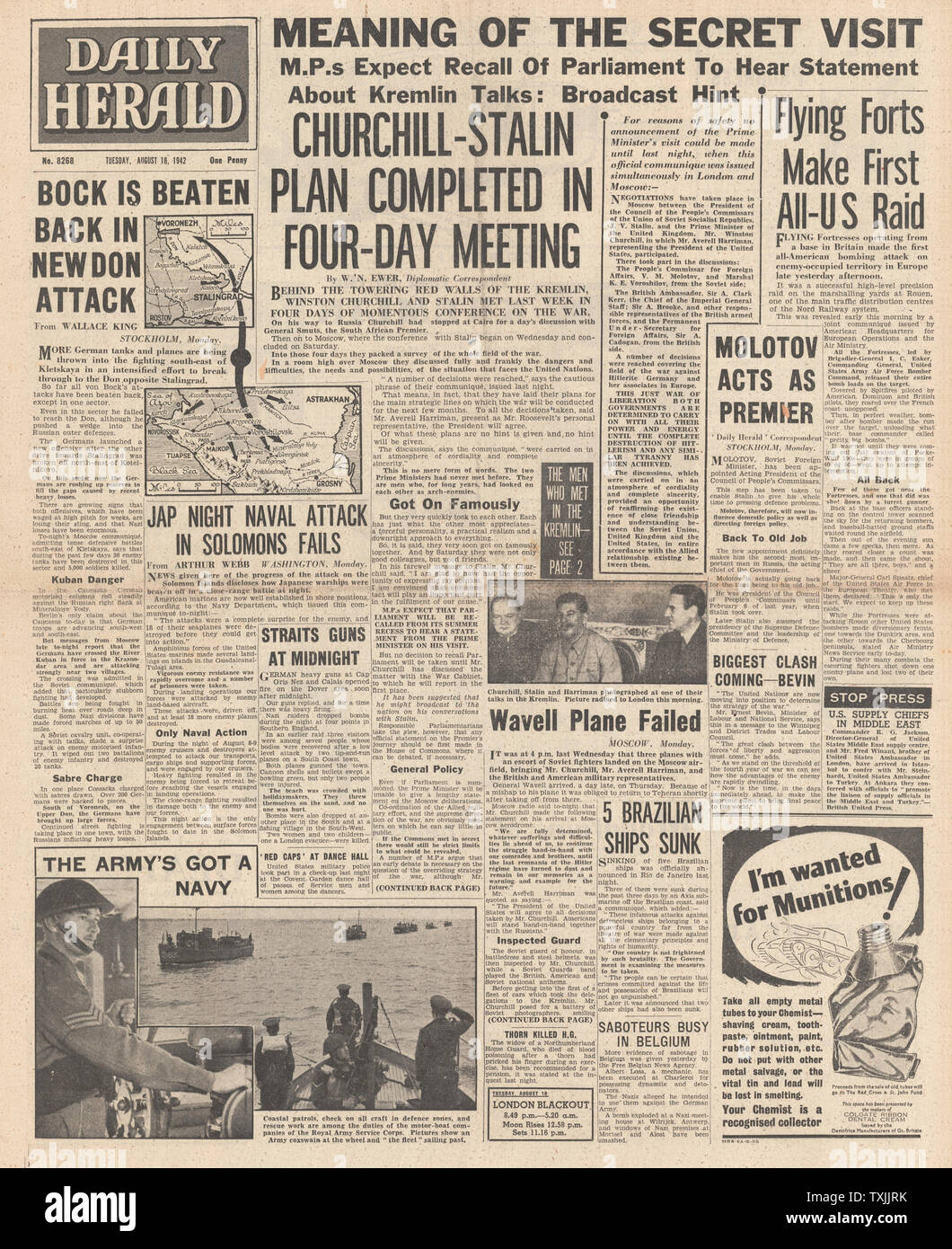 Churchill 1942 newspaper hi-res stock photography and images - Alamy