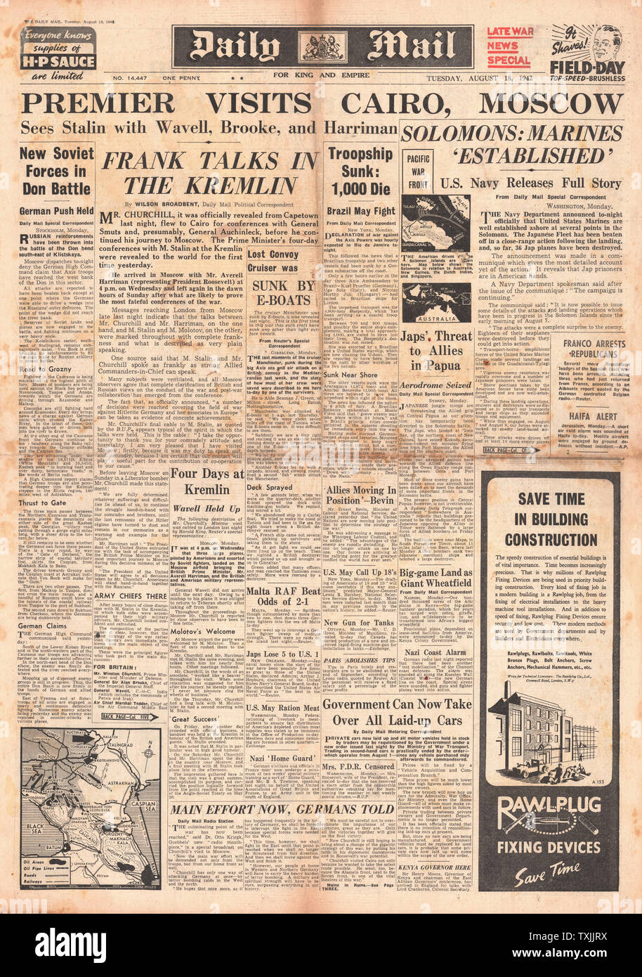 1942 daily mail churchill visits moscow hi-res stock photography and ...