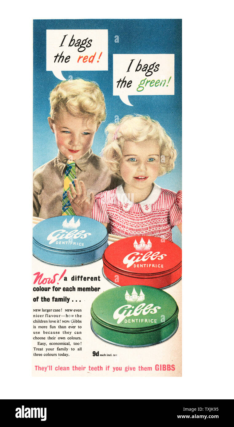 1947 UK Magazine Gibbs Toothpaste Advert Stock Photo - Alamy