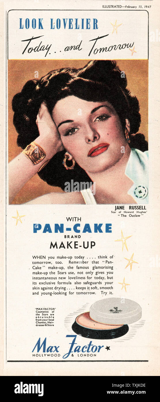1947 UK Magazine Max Factor Face Powder Advert Stock Photo - Alamy