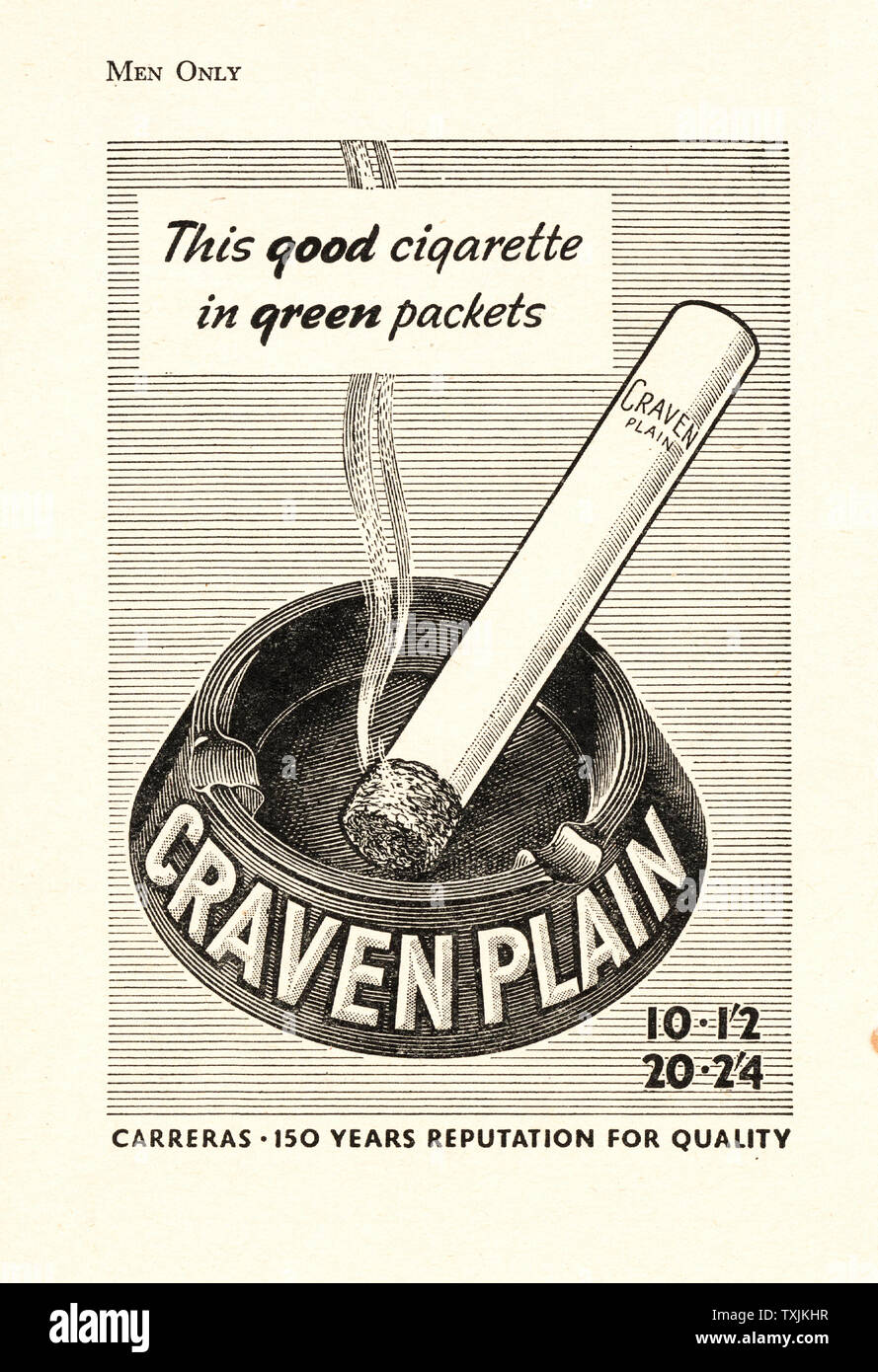 1947 UK Magazine Craven Plain Cigarette Advert Stock Photo - Alamy