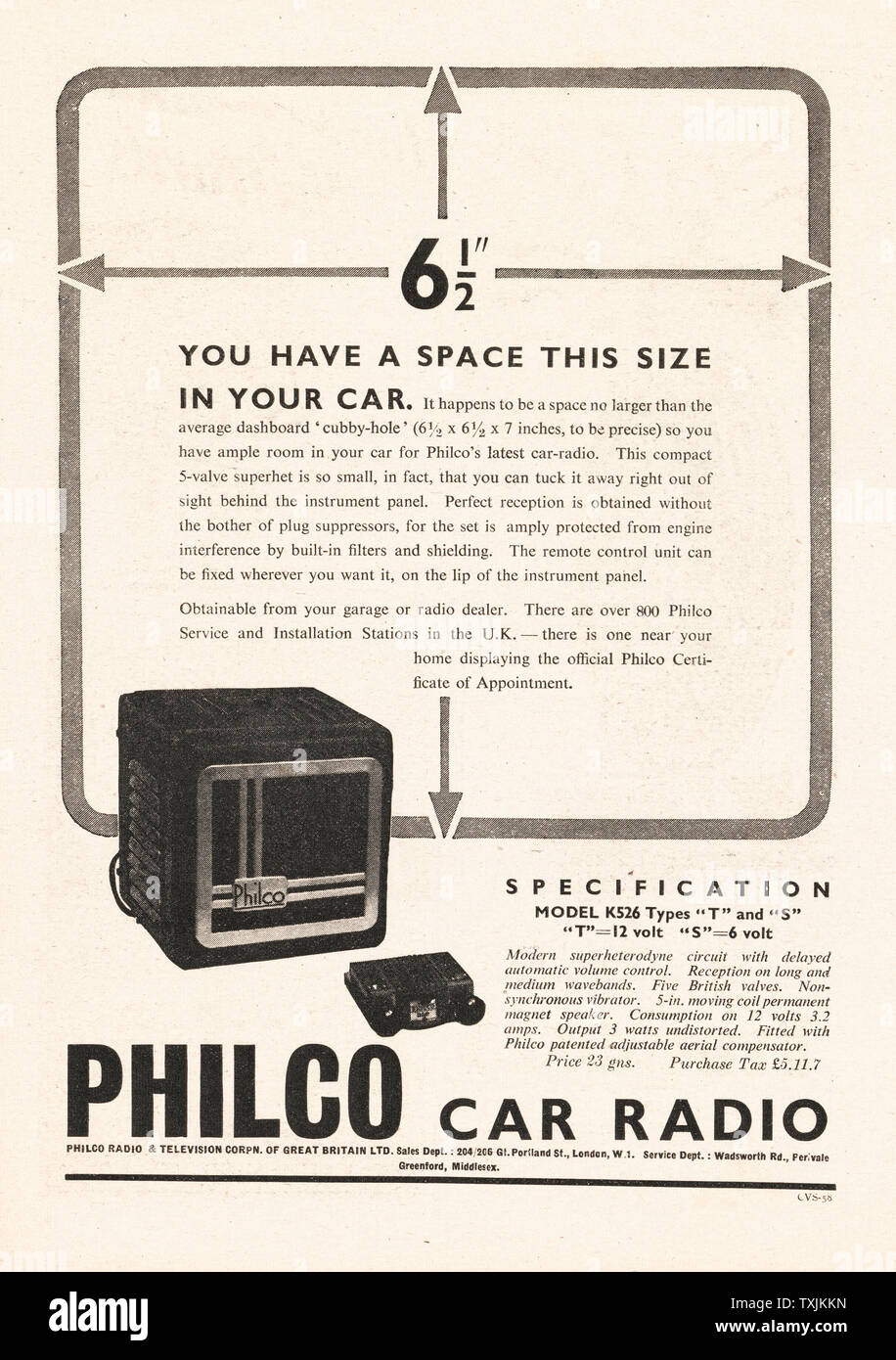 1947 UK Magazine Philco Car Radio Advert Stock Photo - Alamy