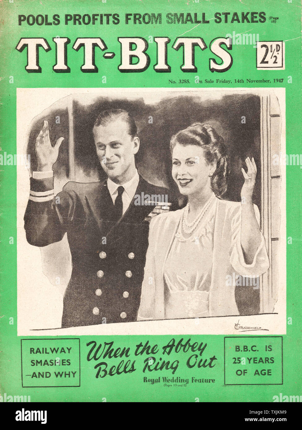 1947 UK Magazine Tit-bits Magazine Royal Wedding of Princess Elizabeth ...
