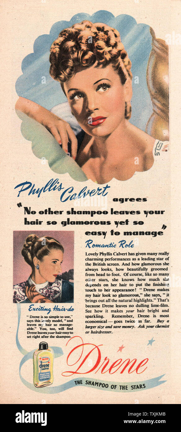 1947 UK Magazine Drene Shampoo Advert Stock Photo - Alamy
