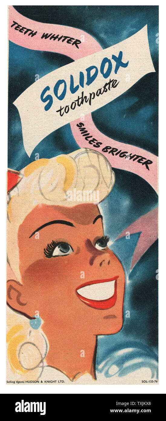 1947 UK Magazine Solidox Toothpaste Advert Stock Photo - Alamy