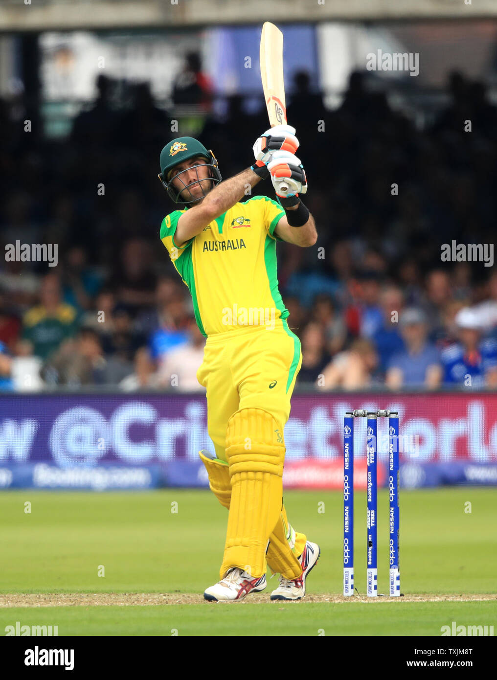 Australia's Glenn Maxwell hits a six during the ICC cricket World Cup ...