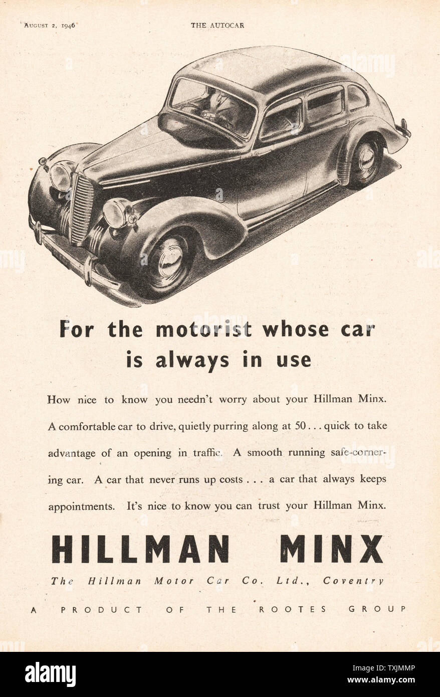 1946 UK Magazine Hillman Minx Car Advert Stock Photo - Alamy 1946 UK Magazine Hillman Minx Car Advert Stock Photo - Alamy