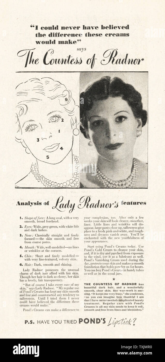 1940 UK Magazine Pond's Lipstick Advert Stock Photo - Alamy