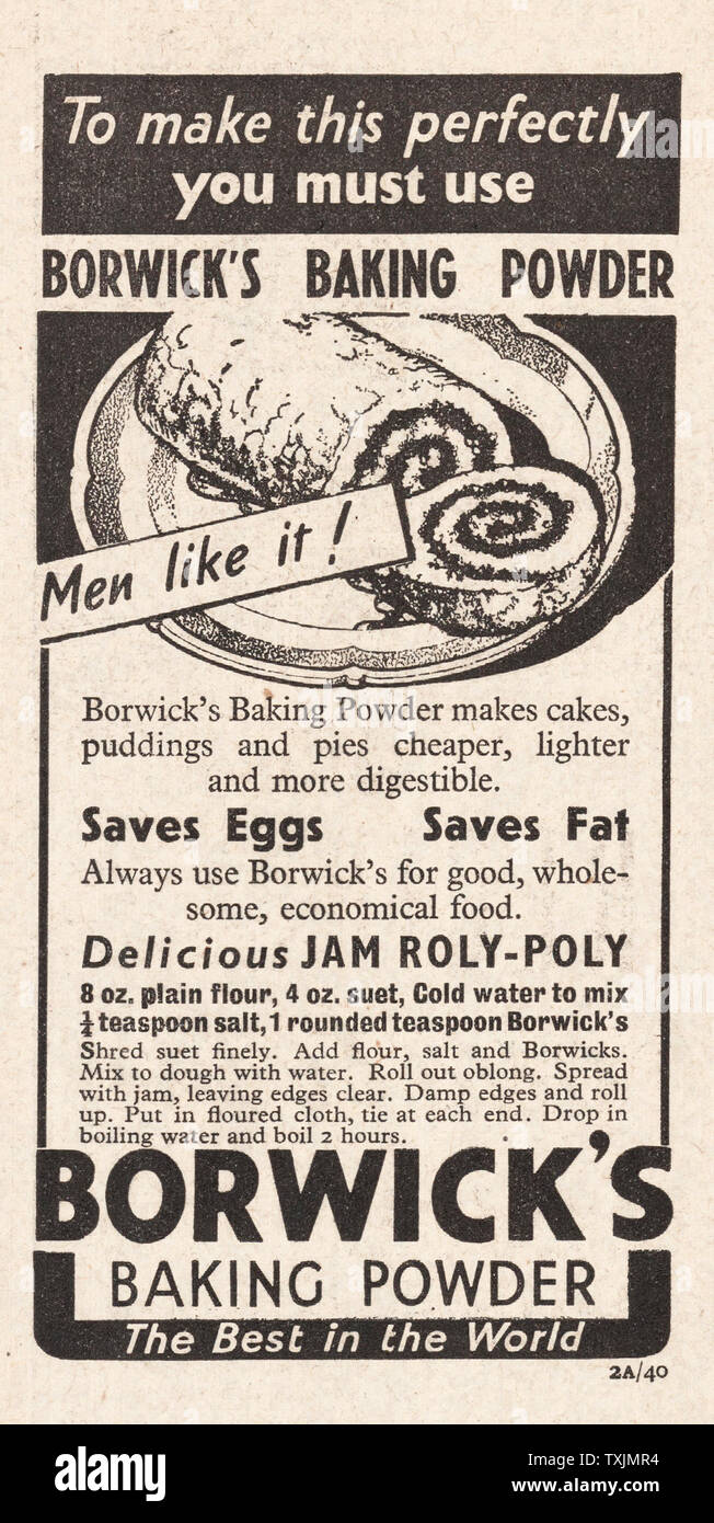 1940 UK Magazine Borwick's Baking Powder Advert Stock Photo - Alamy