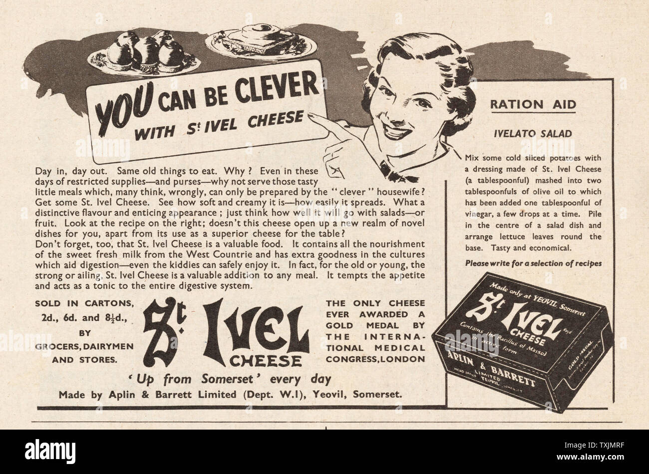 1940 UK Magazine St Ivel Cheese Advert Stock Photo - Alamy