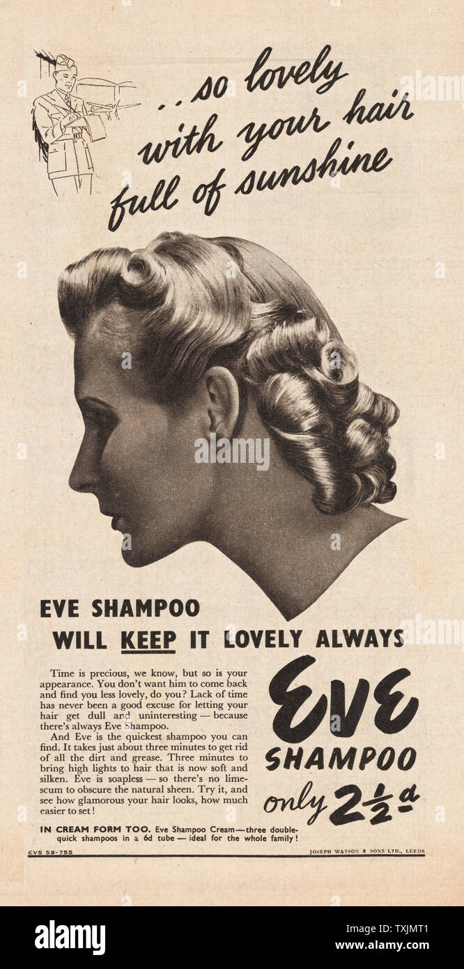 1940 UK Magazine Eve Shampoo Advert Stock Photo - Alamy