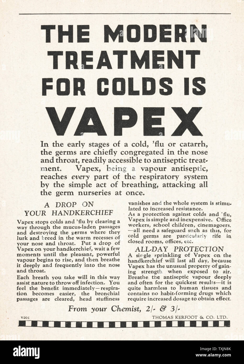 1940 UK Magazine Vapex Cold Remedy Advert Stock Photo - Alamy