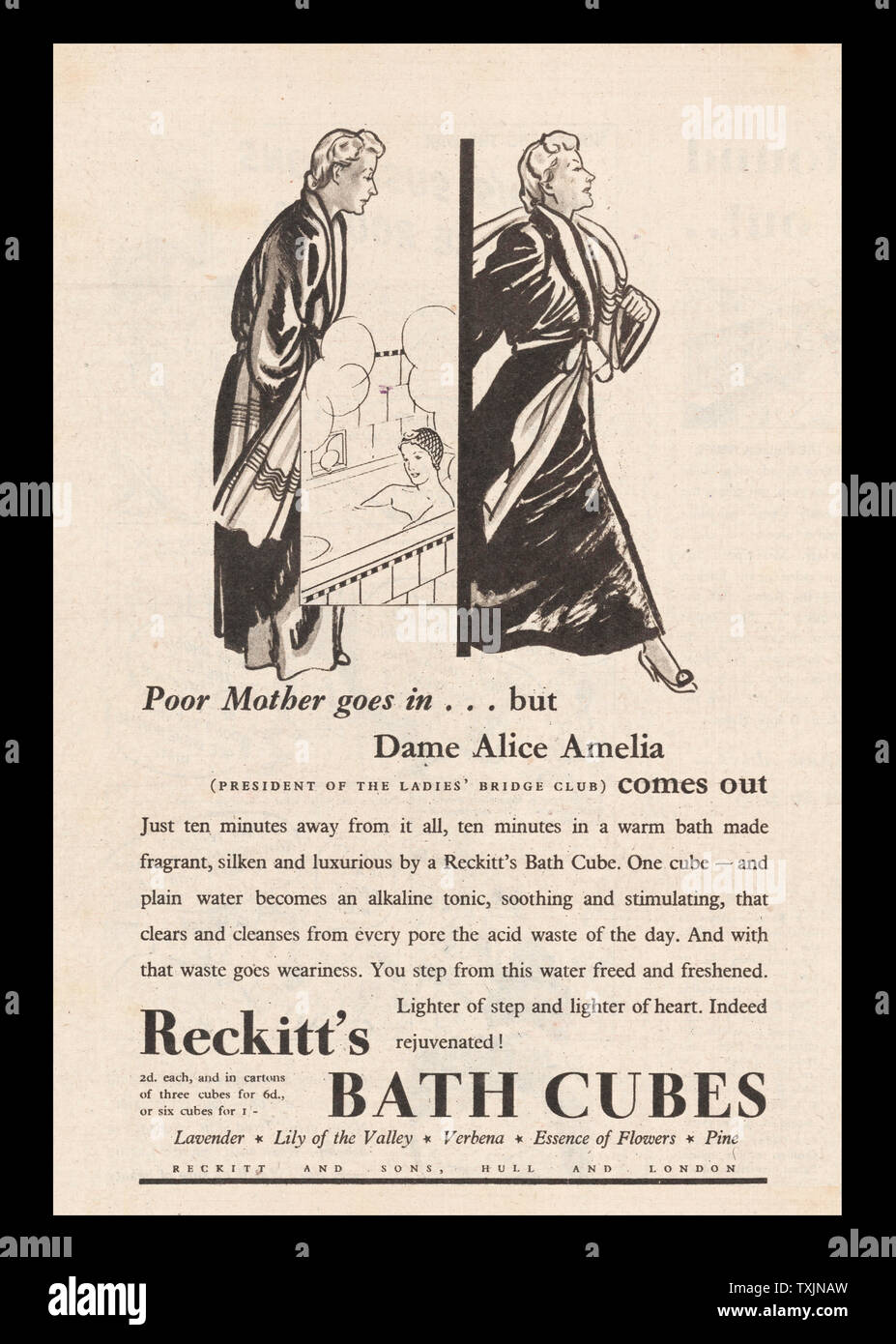 1940 UK Magazine Reckitt's Bath Cubes Advert Stock Photo - Alamy