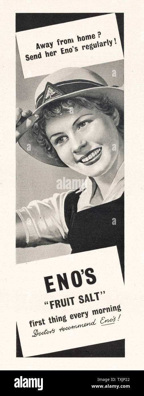 1941 UK Magazine Eno's Fruit Salt Advert Advert Stock Photo - Alamy