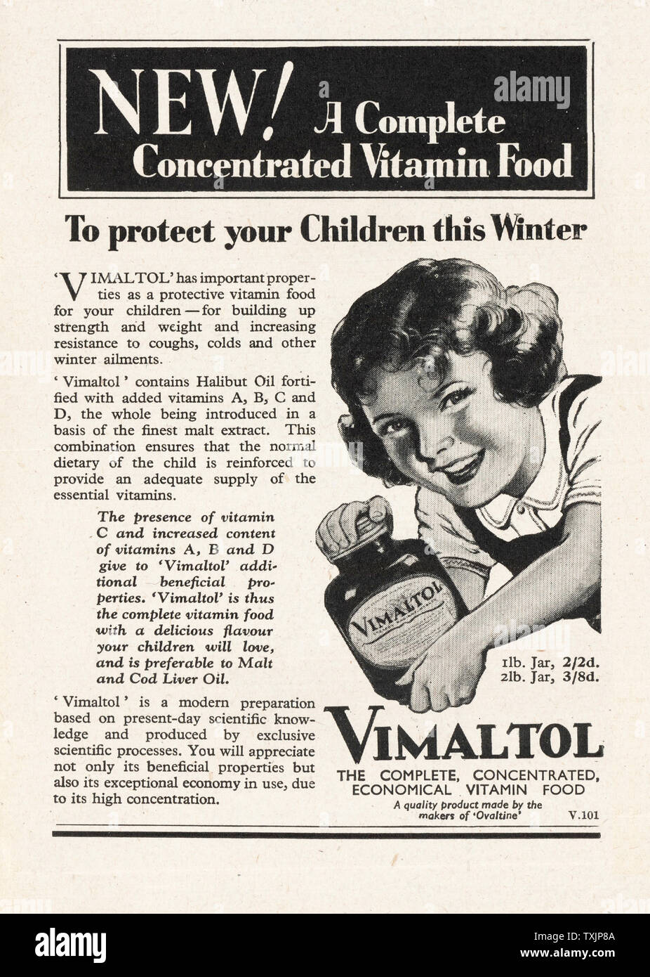 1941 UK Magazine Vimaltol Vitamin Food Advert Stock Photo - Alamy
