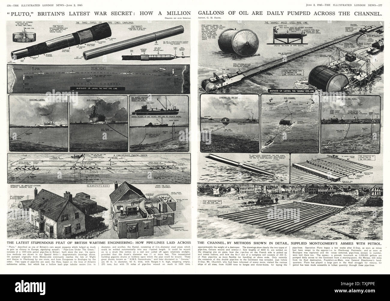 1945 Illustrated London News Operation Pluto Article Stock Photo - Alamy