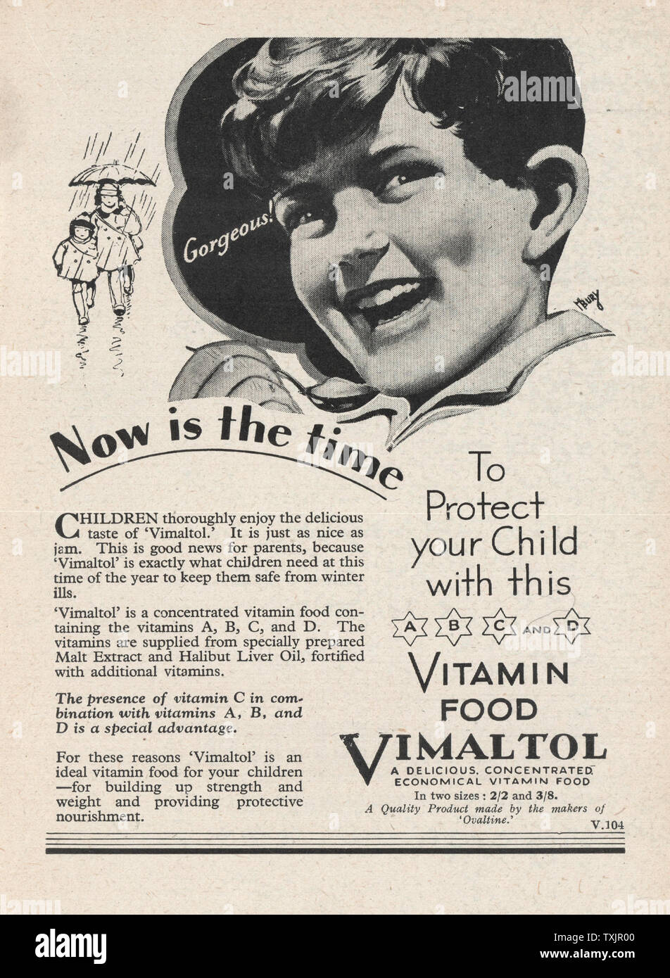 1942 UK Magazine Vimaltol Vitamin Food Advert Stock Photo - Alamy