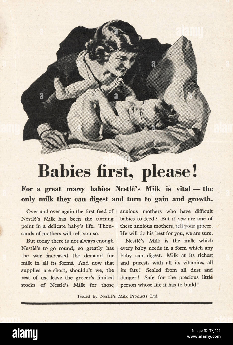 1942 UK Magazine Nestle's Milk Advert Stock Photo - Alamy