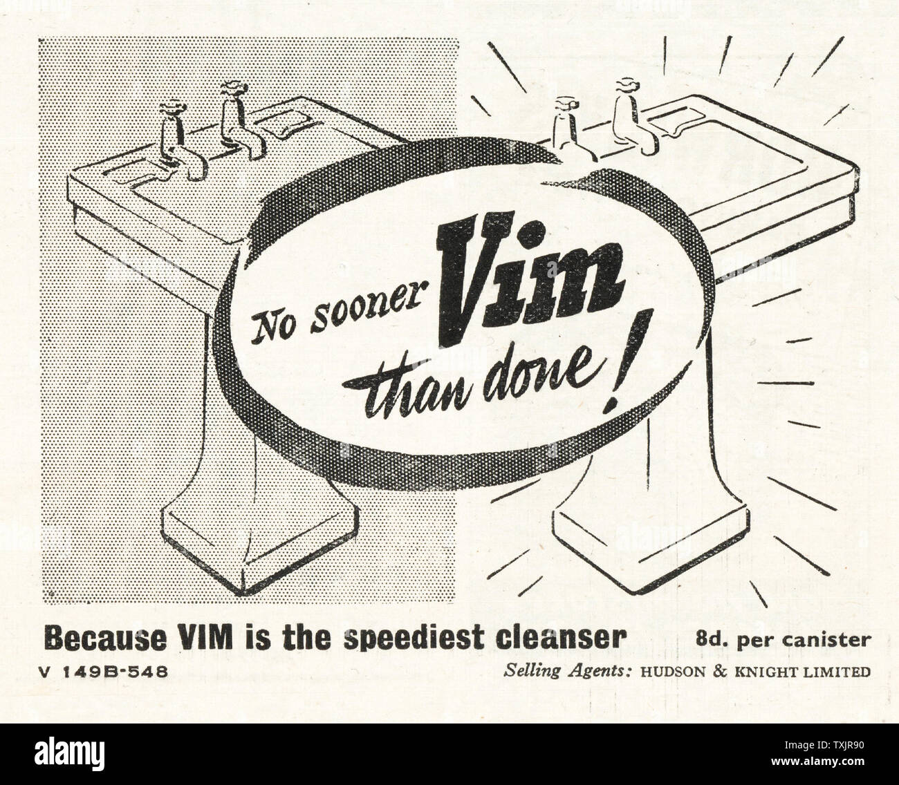 1946 UK Magazine Vim Cleaning Powder Advert Stock Photo - Alamy