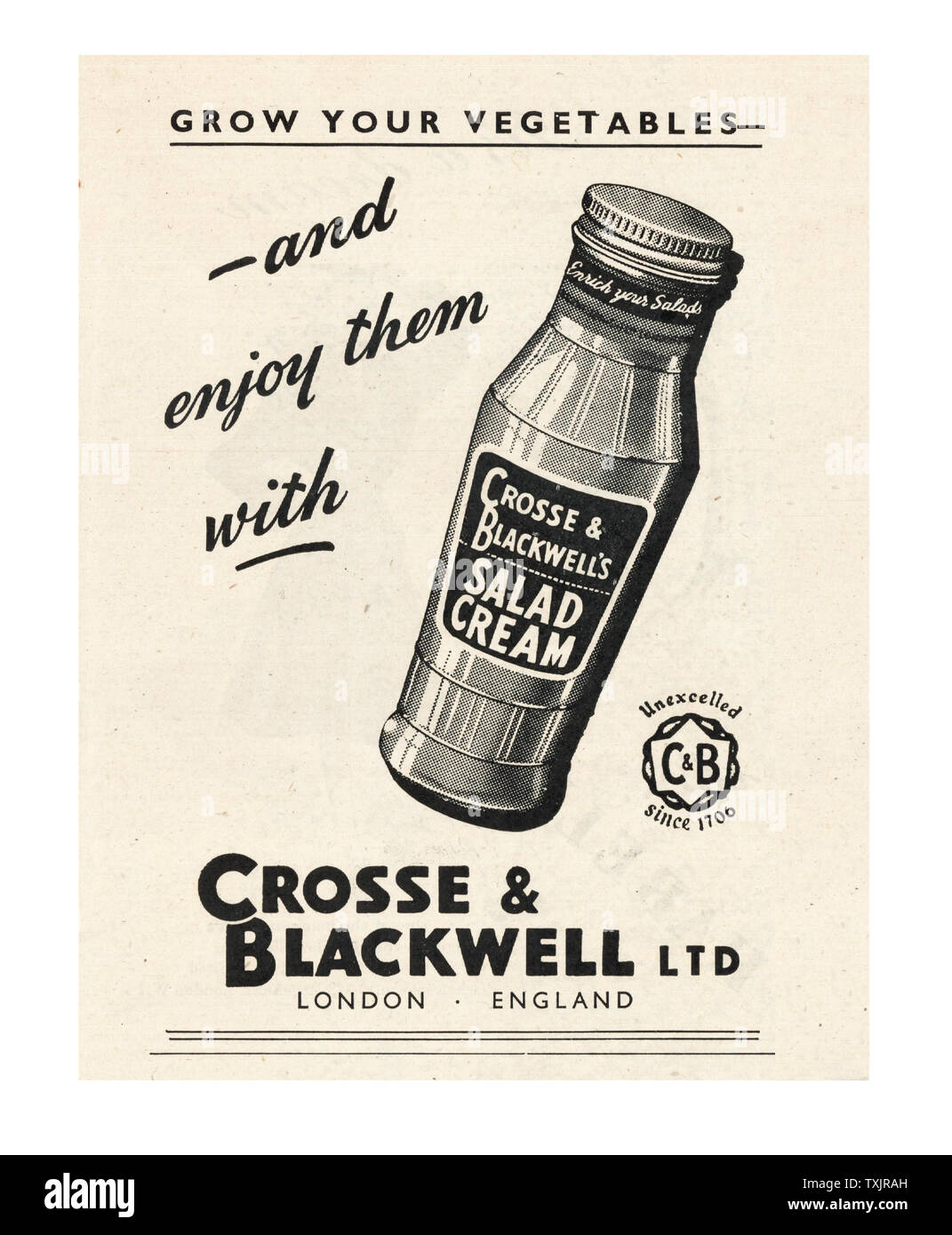 1946 UK Magazine Crosse & Blackwell Salad Cream Advert Stock Photo - Alamy