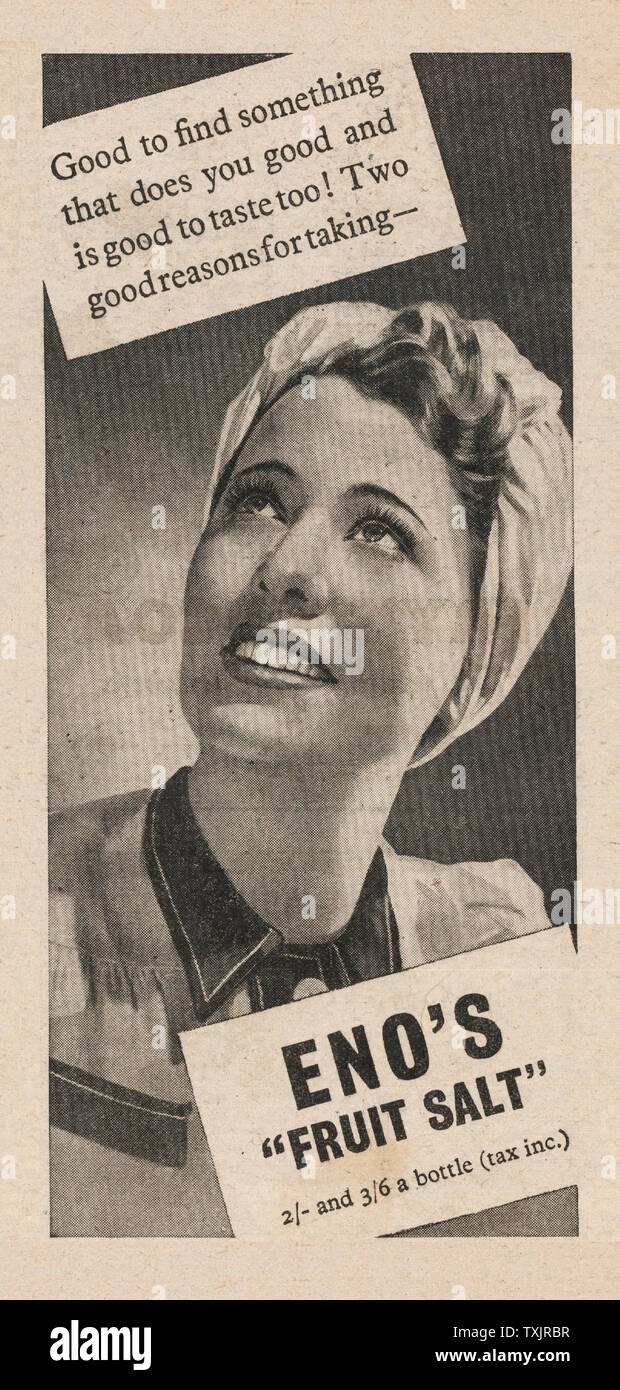 1946 UK Magazine Eno's Fruit Salt Advert Advert Stock Photo - Alamy
