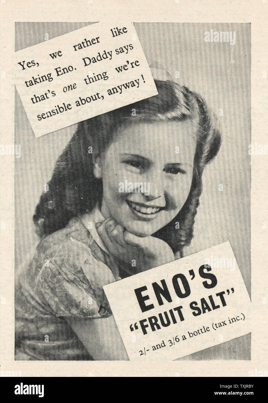 1946 UK Magazine Eno's Fruit Salt Advert Advert Stock Photo - Alamy