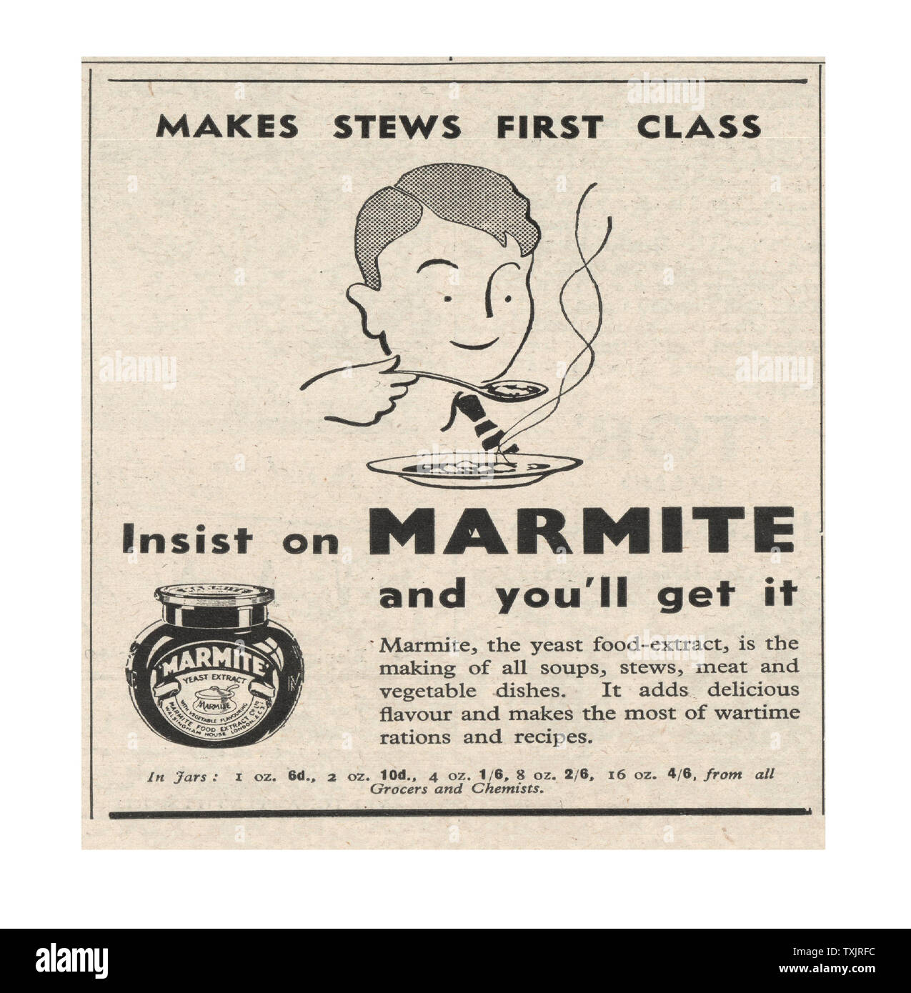 1945 UK Magazine Marmite Advert Stock Photo - Alamy