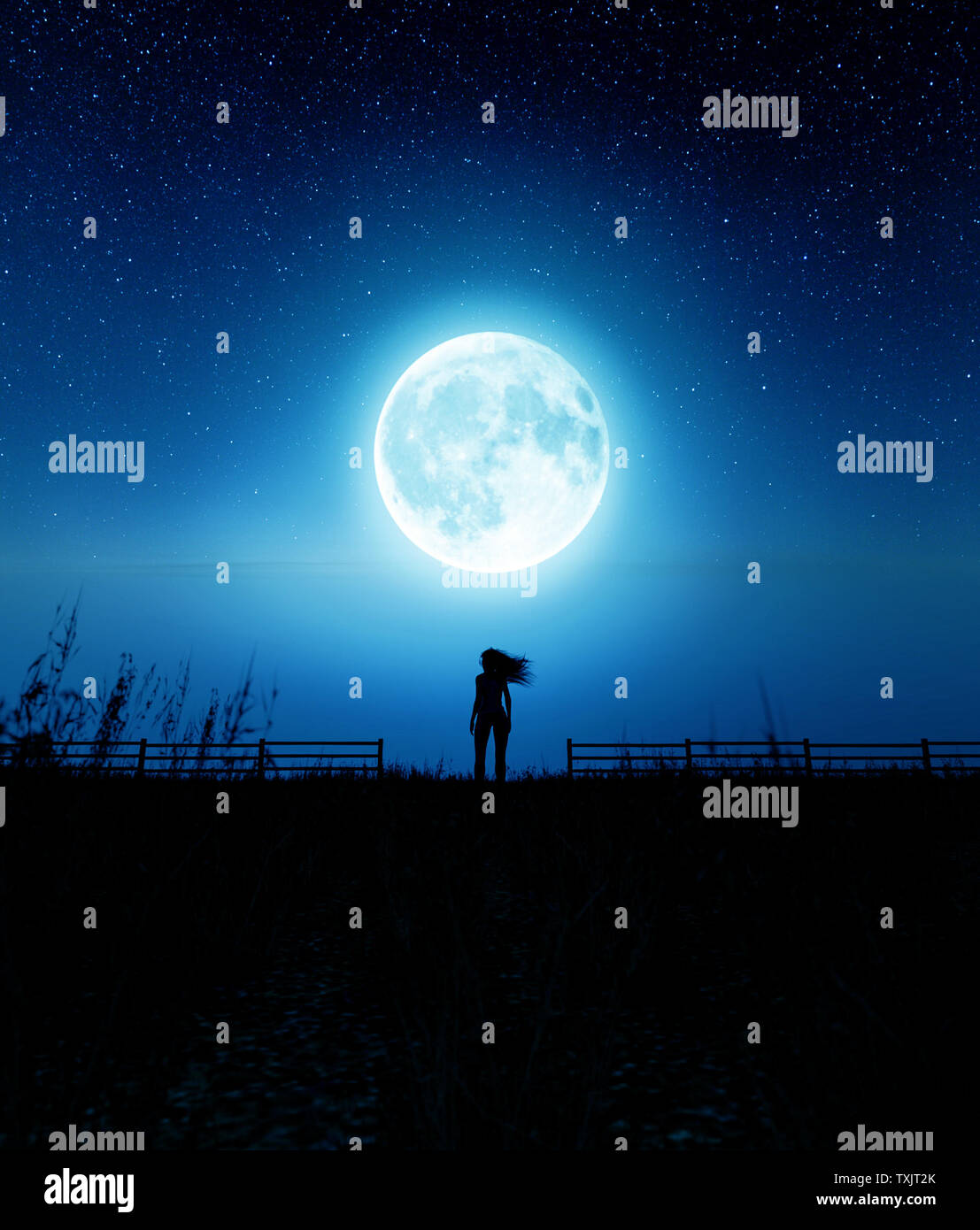 Moon light woman walking hi-res stock photography and images - Alamy