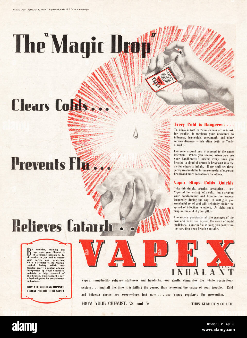 1940 UK Magazine Vapex Inhalant Advert Stock Photo - Alamy