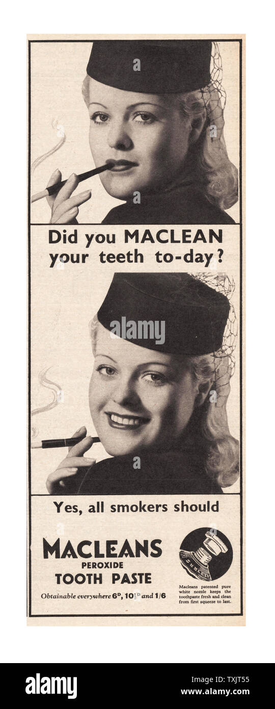 1940 UK Magazine Macleans Toothpaste Advert Stock Photo - Alamy