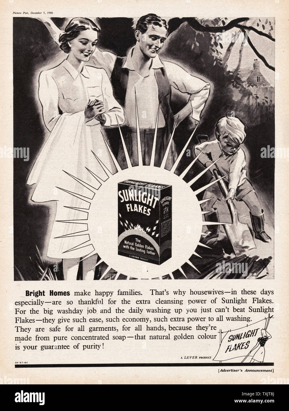 1940 UK Magazine Sunlight Flakes Washing Powder Advert Stock Photo - Alamy